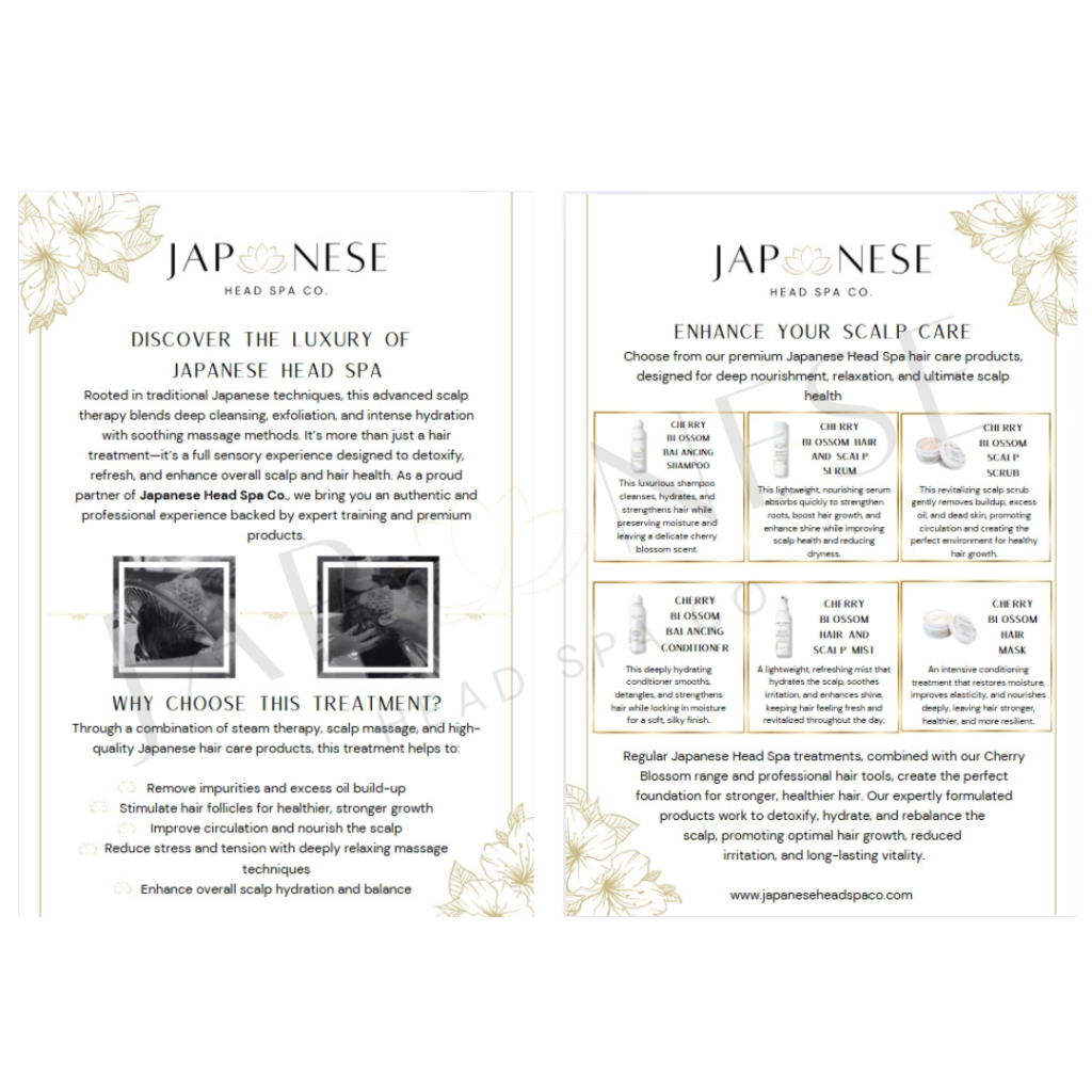 Japanese Head Spa Information Leaflet - Japanese Head Spa Co.