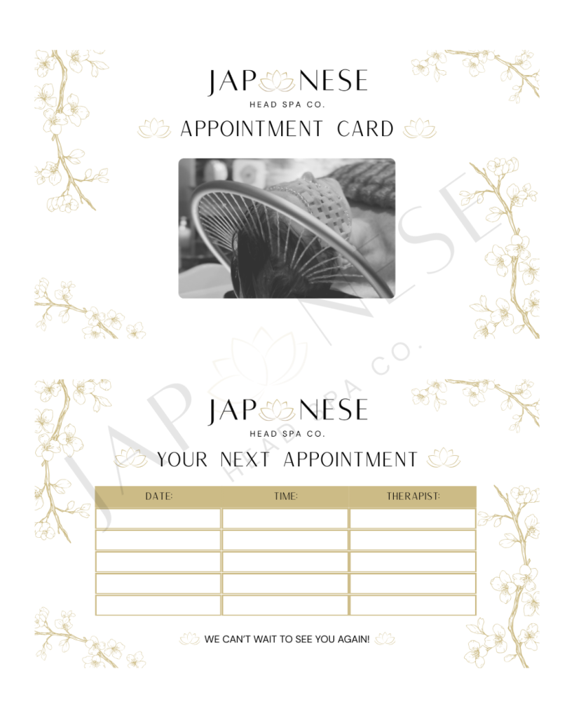 Japanese Head Spa Appointment Cards (Business Card Size) - Japanese ...